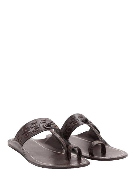 Mango Woven Leather Sandal - Chocolate