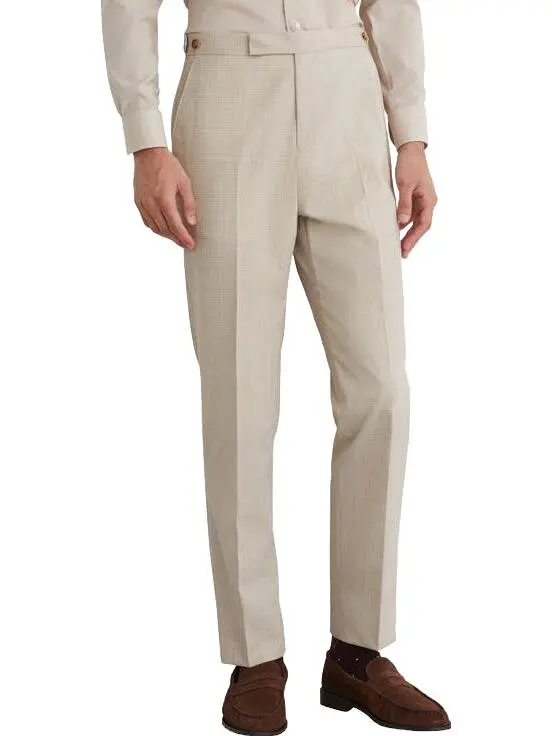 REISS Vita Check Wool Blend Pants - Oatmeal