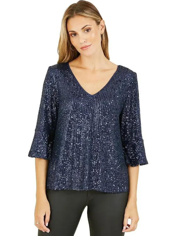 YUMI Sequin Relaxed Fit Top - Navy