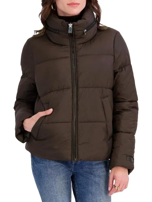 Tahari Dakota Quilted Puffer Jacket - Chocolate