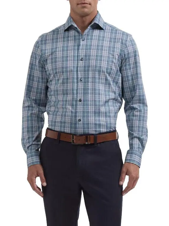 Bugatchi Devon Ooohcotton® Plaid Button-up Shirt - Teal