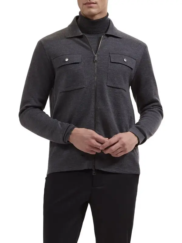 Bugatchi Milano Merino Wool Cardigan - Anthracite