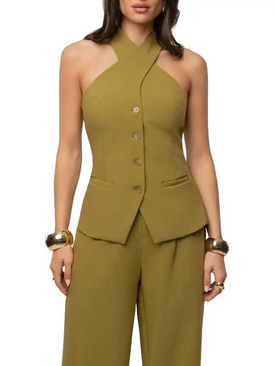 JLUXLABEL Fernanda Halter Top With Cross-front Neckline And Open Back - Lime