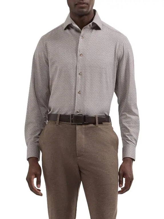 Bugatchi Devon Ooohcotton® Print Button-up Shirt - Camel