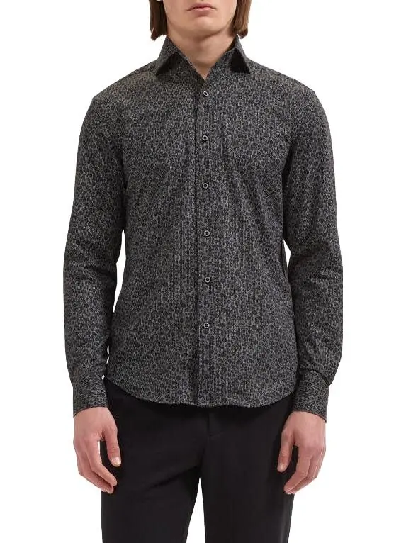 Bugatchi Devon Ooohcotton® Print Button-up Shirt - Black