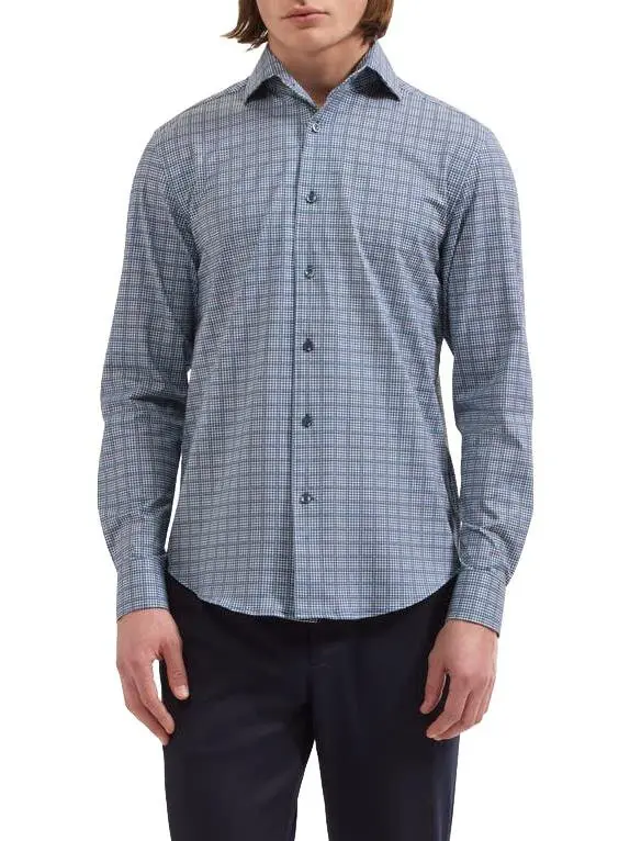 Bugatchi Devon Ooohcotton® Houndstooth Button-up Shirt - Indigo