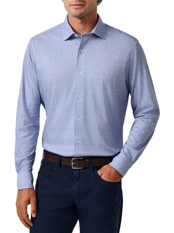 David Donahue Geometric Printed Pima Cotton Shirt - Sky