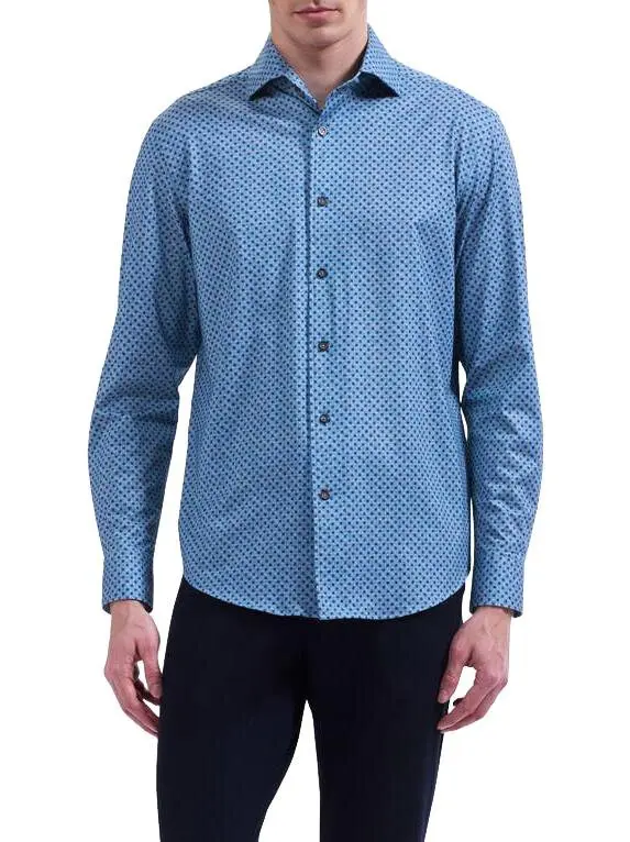 Bugatchi Devon Ooohcotton® Dot Button-up Shirt - Peacock