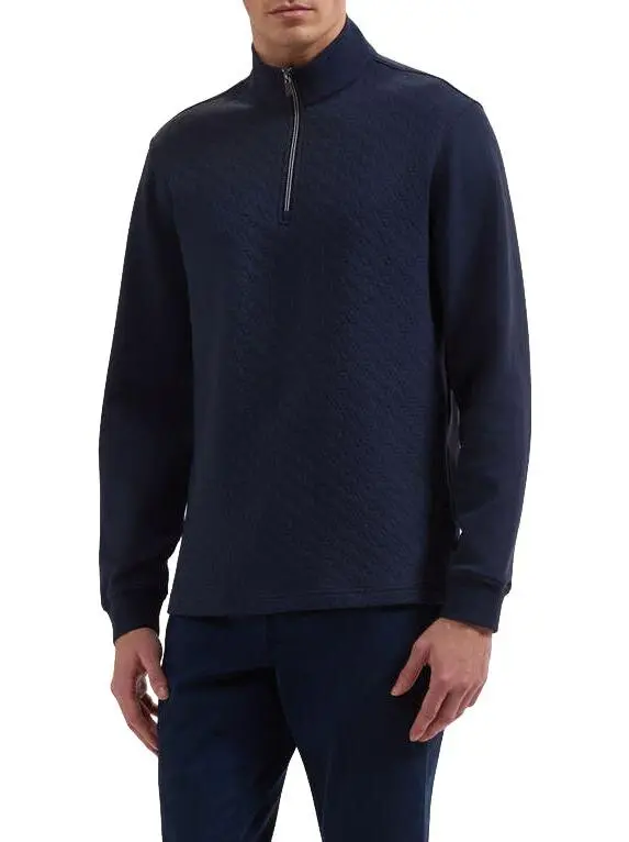 Bugatchi Diamond Quilted Quarter Zip Pullover - Navy
