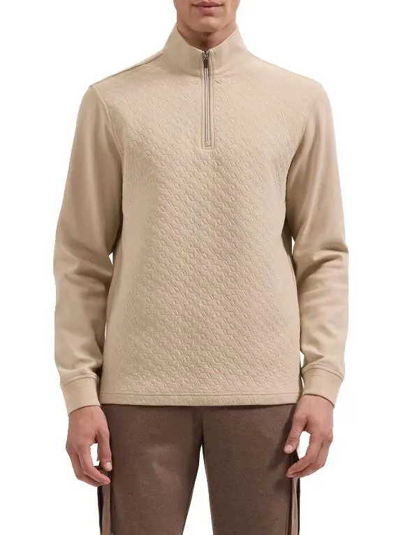 Bugatchi Diamond Quilted Quarter Zip Pullover - Sand