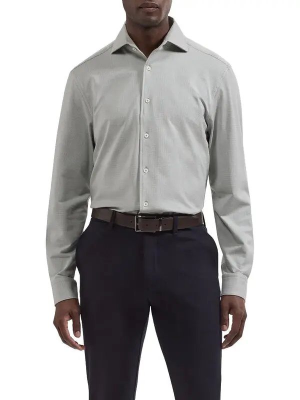 Bugatchi Devon Ooohcotton® Houndstooth Button-up Shirt - Avocado