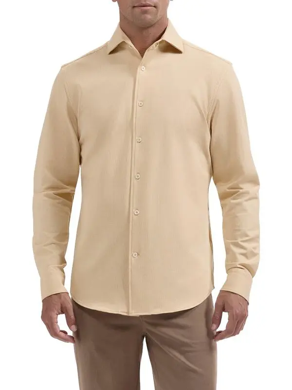 Bugatchi Devon Ooohcotton® Houndstooth Button-up Shirt - Dijon