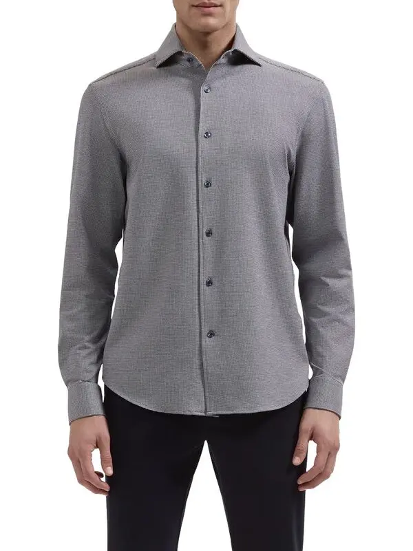 Bugatchi Devon Ooohcotton® Houndstooth Button-up Shirt - Navy