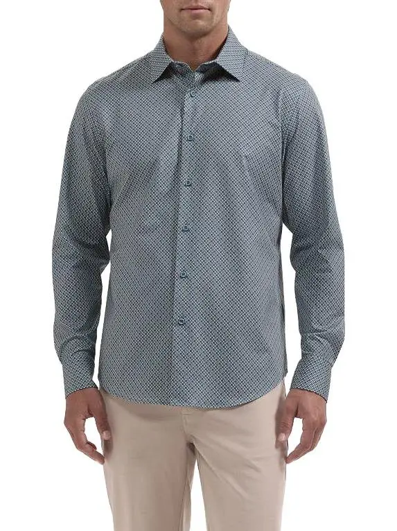 Bugatchi James Ooohcotton® Geo Print Button-up Shirt - Peacock