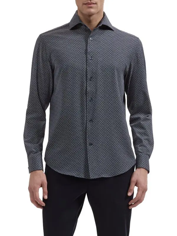 Bugatchi Devon Ooohcotton® Print Button-up Shirt - Navy