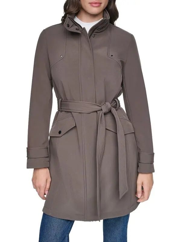 Andrew Marc Tinsley Belted Softshell Trench Coat - Truffle