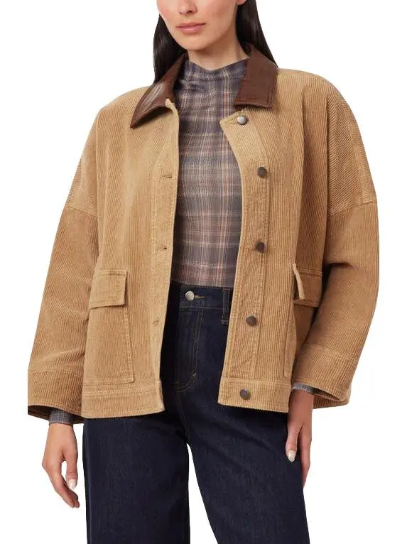 Habitual Oversized Croc Embossed Trim Corduroy Jacket - Fawn