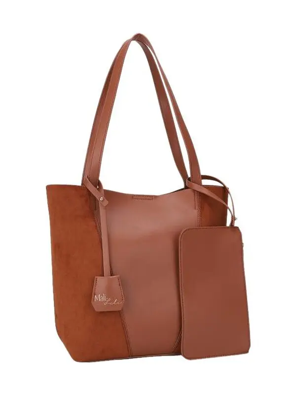 MALI + LILI North South Faux Leather Tote - Tan