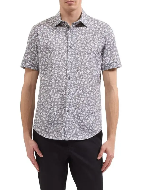 Bugatchi Miles Ooohcotton® Print Short Sleeve Button-up Shirt - White