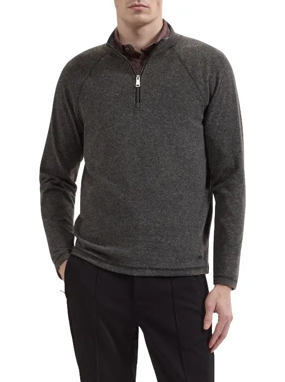 Bugatchi Herringbone Quarter Zip Knit Top - Black