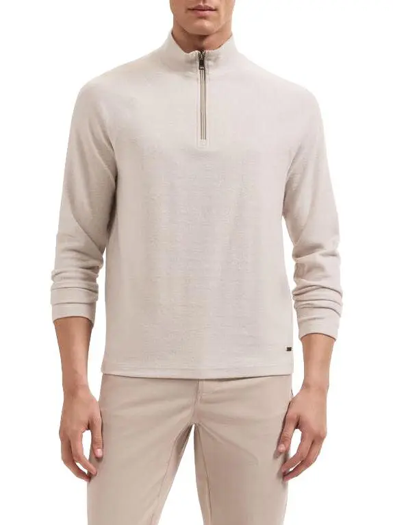 Bugatchi Herringbone Quarter-zip Knit Top - Limestone