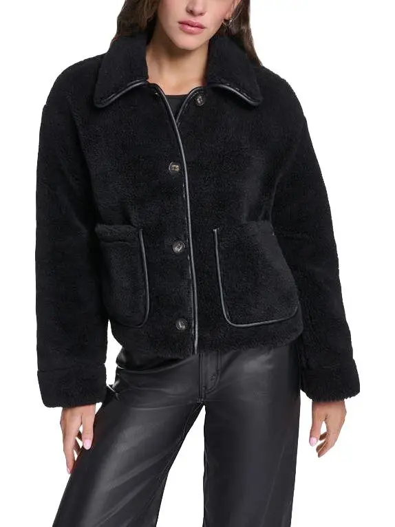 LEVI'S Faux Fur Jacket With Faux Leather Trim - Black