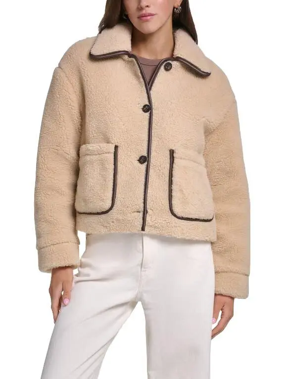 LEVI'S Faux Fur Jacket With Faux Leather Trim - Camel