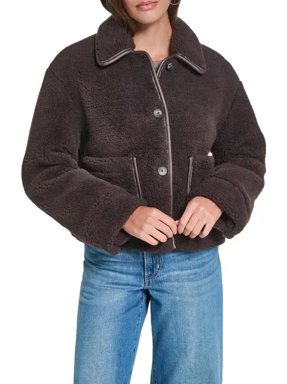 LEVI'S Faux Fur Jacket With Faux Leather Trim - Java