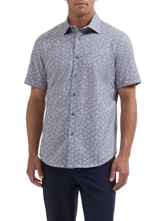 Bugatchi Miles Ooohcotton® Print Short Sleeve Button-up Shirt - Slate