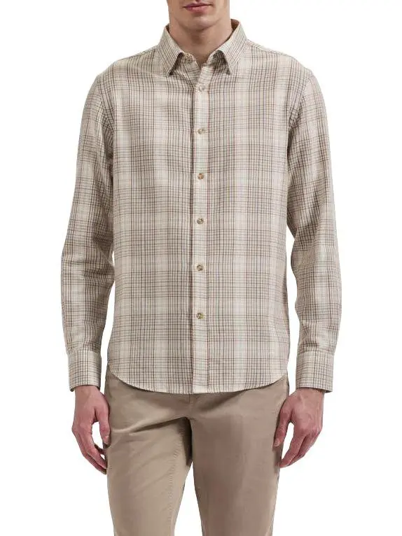 Bugatchi Karl Plaid Long Sleeve Cotton Shirt - Camel