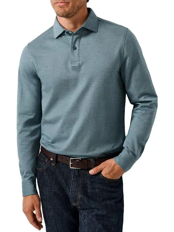 David Donahue Long Sleeve Cotton Polo - Petroleum