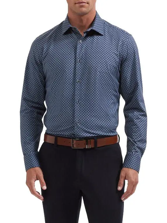 Bugatchi James Ooohcotton Geometric Long Sleeve Button-up Shirt - Navy