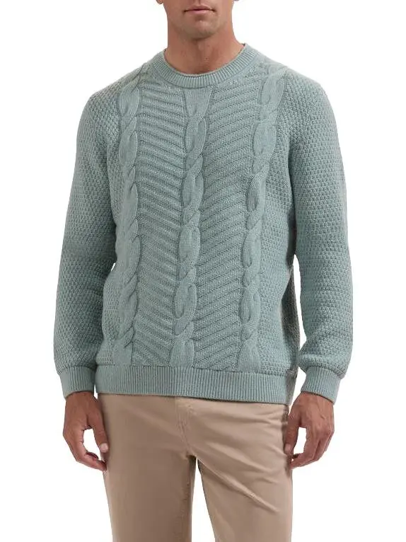 Bugatchi Crewneck Cable Knit Sweater - Avocado
