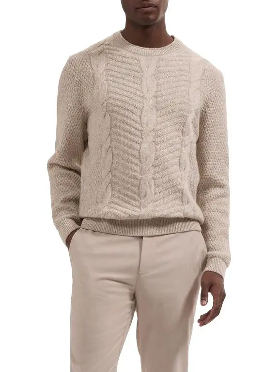 Bugatchi Crewneck Cable Knit Sweater - Cobblestone