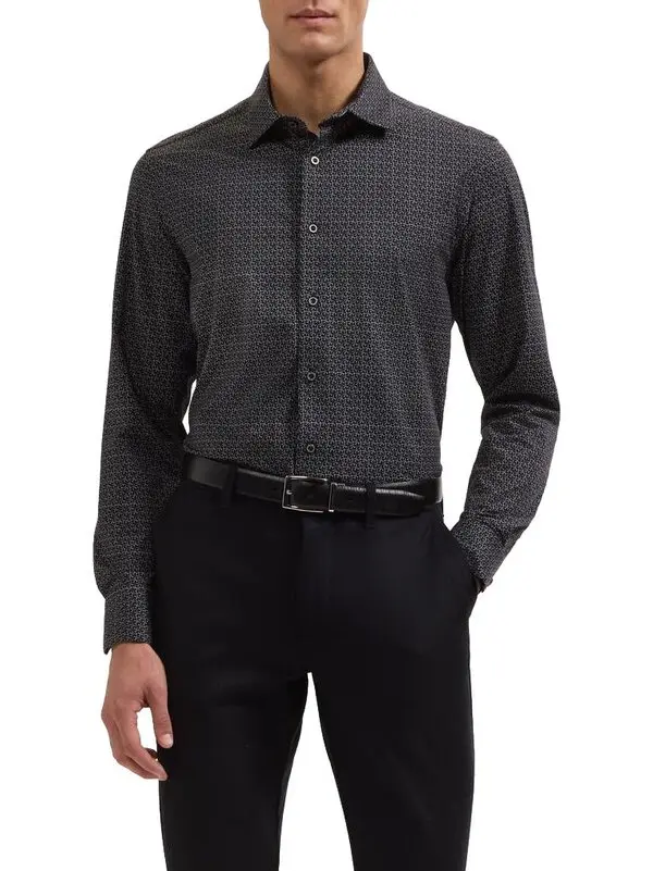 Bugatchi James Ooohcotton® Geo Print Button-up Shirt - Black