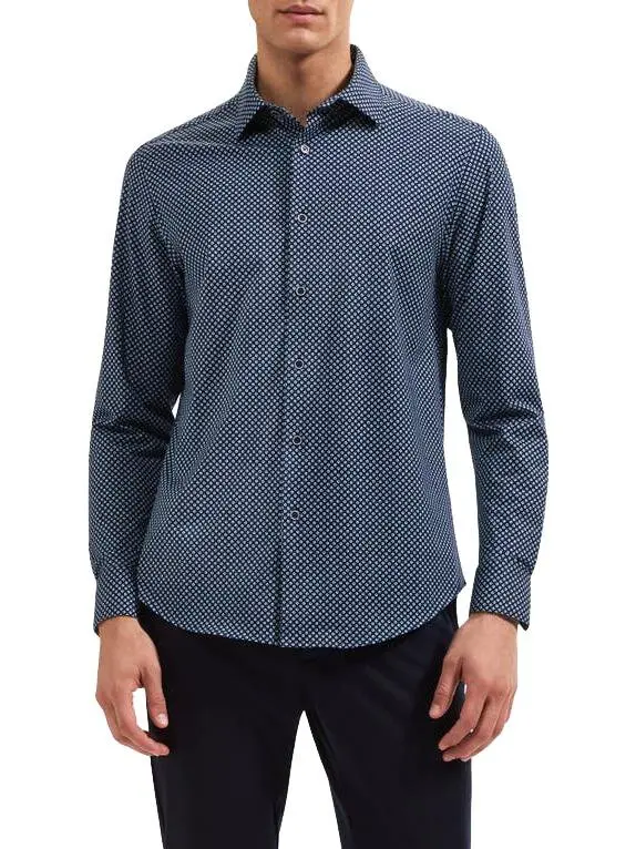 Bugatchi James Geometric Print Ooohcotton Tech Shirt - Navy