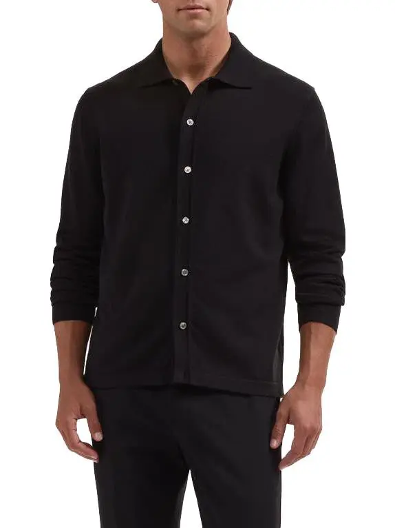Bugatchi Cotton & Modal Polo Cardigan - Black