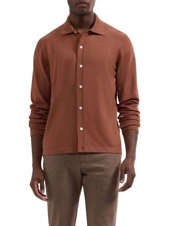 Bugatchi Cotton & Modal Polo Cardigan - Bronze