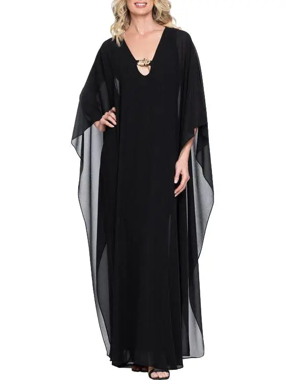 Betsy & Adam Cape Back Caftan Maxi Dress - Black