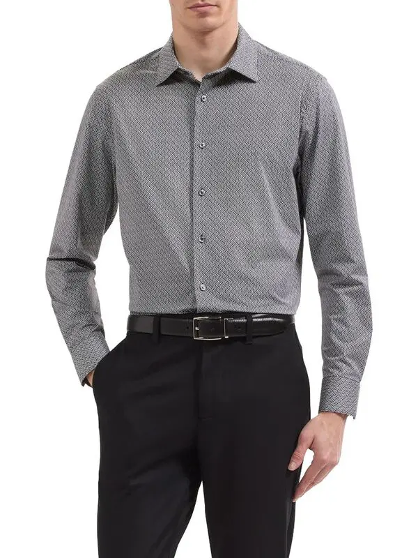 Bugatchi James Ooohcotton® Geo Print Button-up Shirt - Black