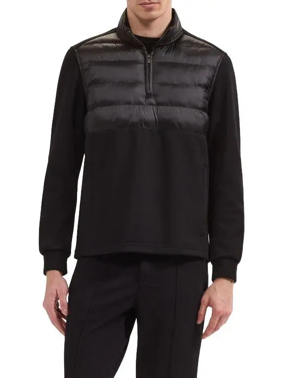 Bugatchi Soft Touch Quilted Quarter Zip Pullover - Black