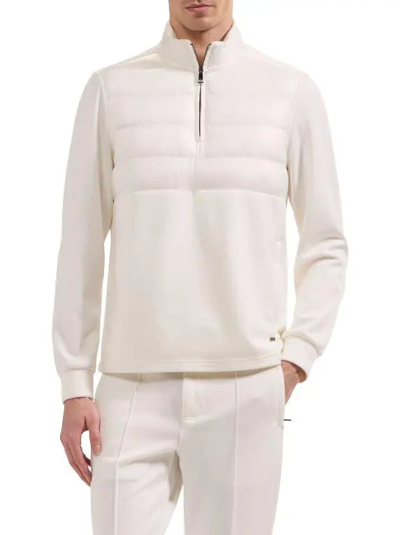 Bugatchi Soft Touch Quilted Quarter Zip Pullover - Chalk