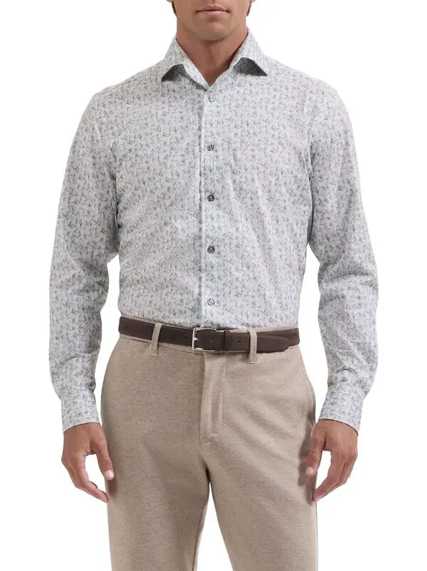 Bugatchi Devon Ooohcotton® Print Button-up Shirt - Avocado