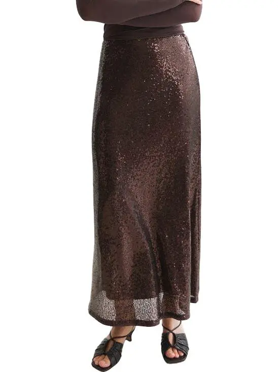 Scotch & Soda Sequined Maxi Skirt With Sheer Overlay - Shale