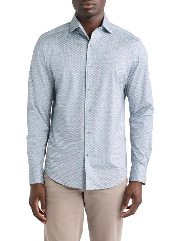 Bugatchi Devon Ooohcotton® Print Button-up Shirt - Slate