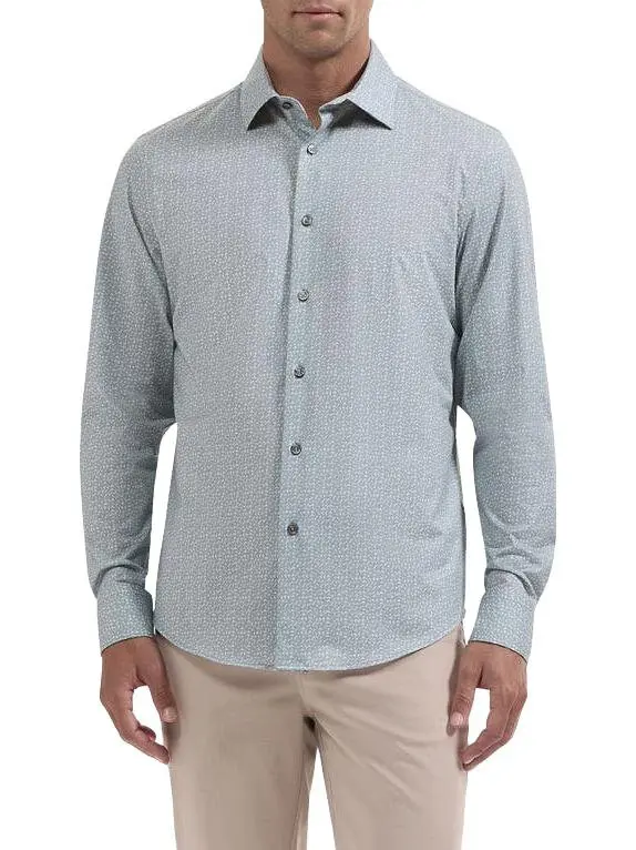 Bugatchi James Ooohcotton Geometric Long Sleeve Button Up Shirt - Avocado