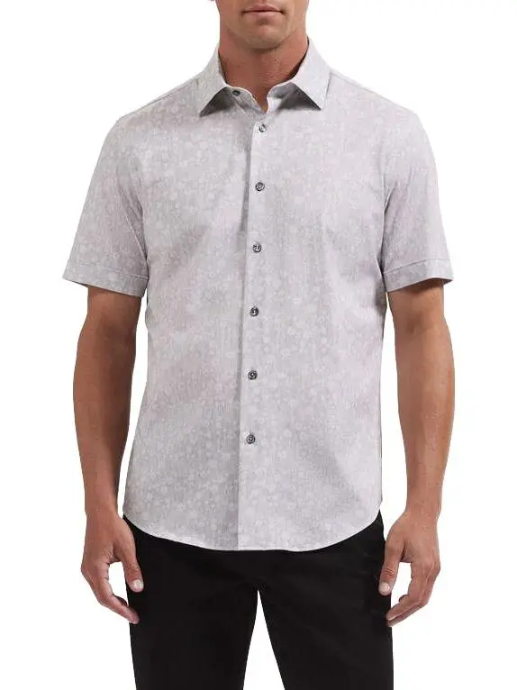 Bugatchi Miles Ooohcotton® Print Short Sleeve Button-up Shirt - Sand
