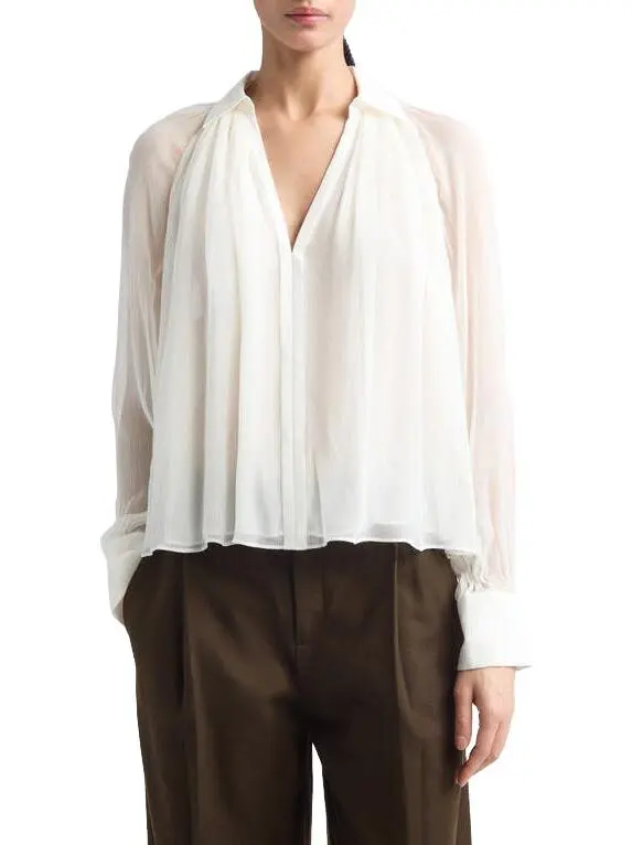 Vince Sheer Top With Opaque Details - Cream