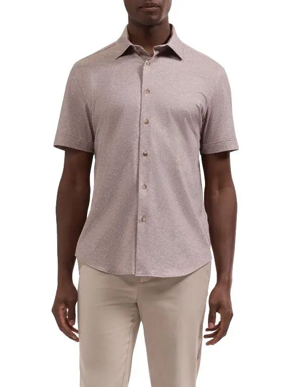 Bugatchi Miles Ooohcotton® Print Short Sleeve Button-up Shirt - Sienna