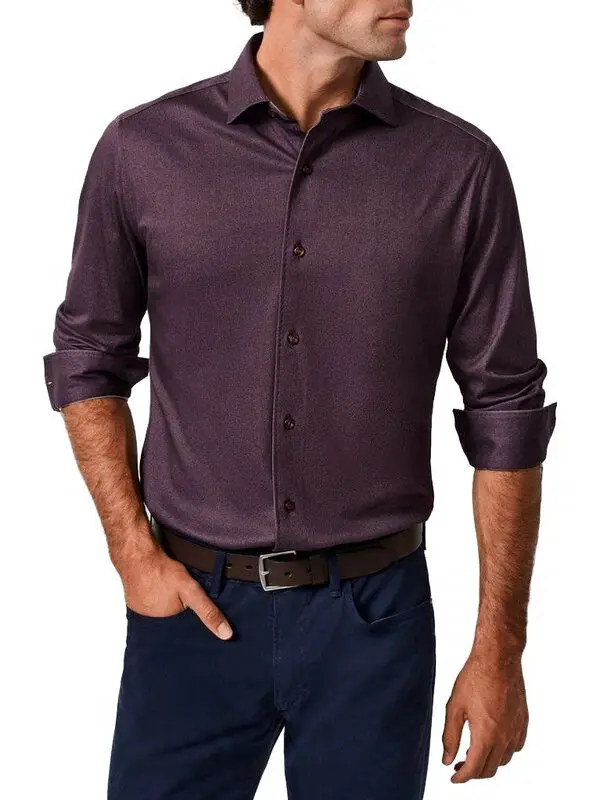 David Donahue Solid Texture Knit Sport Shirt - Cabernet